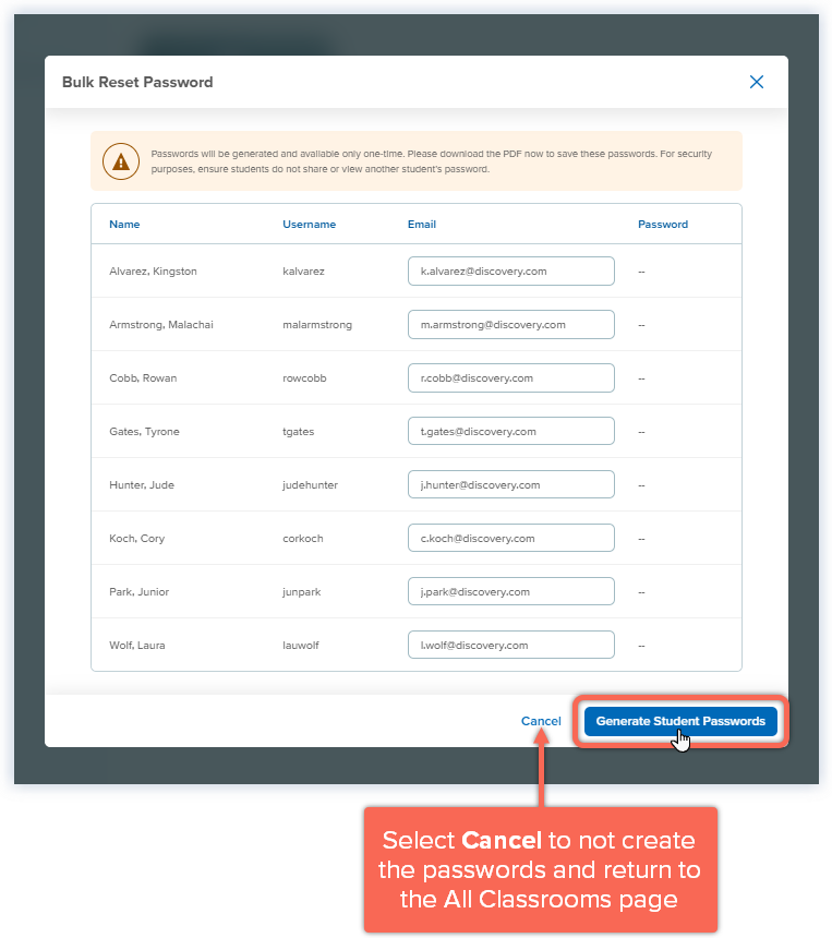 Generating and Printing Student Direct Login Passwords for a Class ...