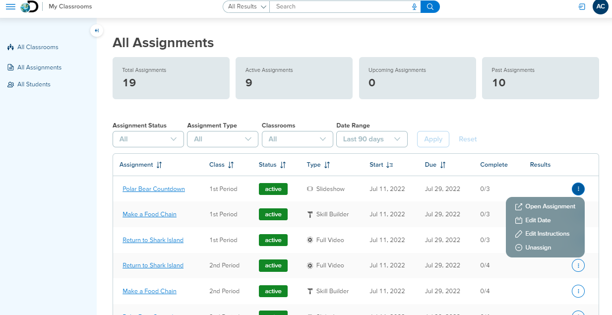 Manage Assignments – Discovery Education Help Center
