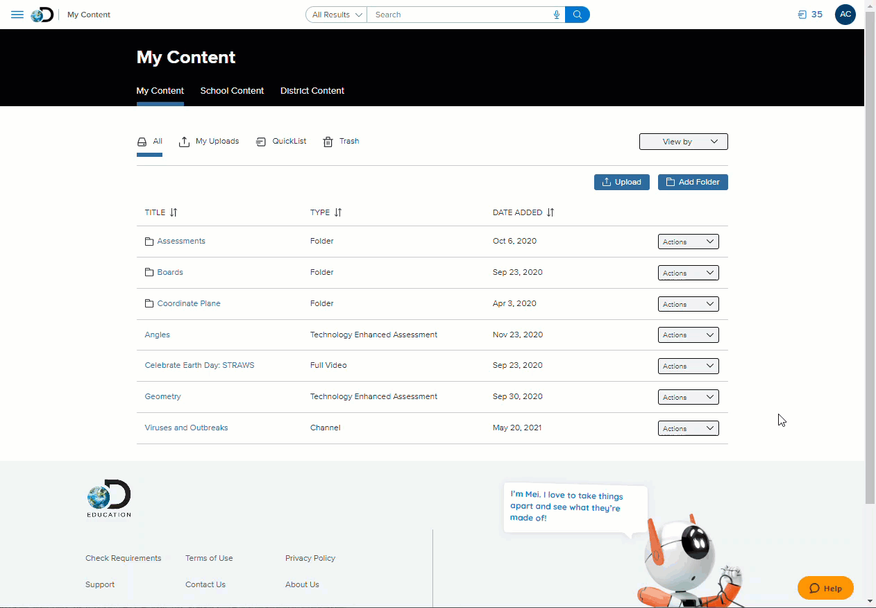 Add Content to My Content – Discovery Education Help Center